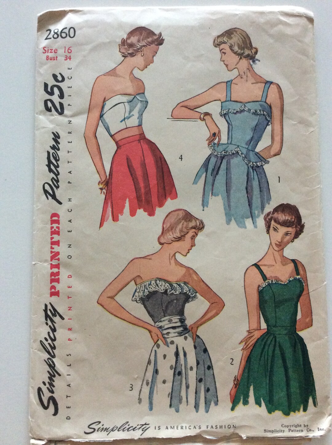 Vintage Ca. 1949 Simplicity 2860 Women’s Camisole Top Sewing Pattern ...