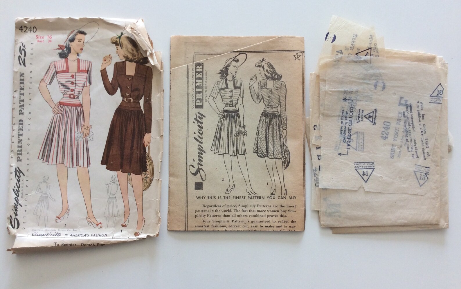 Vintage Ca. 1942 Simplicity 4240 Womens Dress Sewing - Etsy