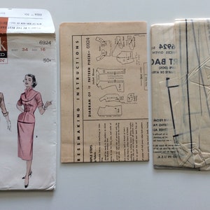 Vintage Ca. 1954 Butterick 6924 Womens 2 Piece Dress With Decorative ...