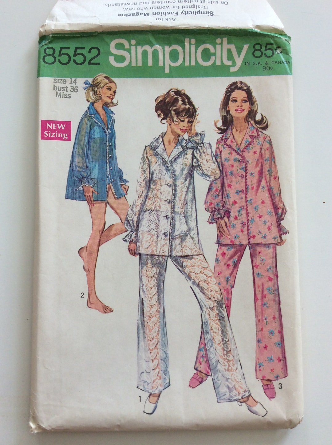 Vintage Ca. 1969 Simplicity 8552 Womens Pajamas, Cover Up, Bra ...