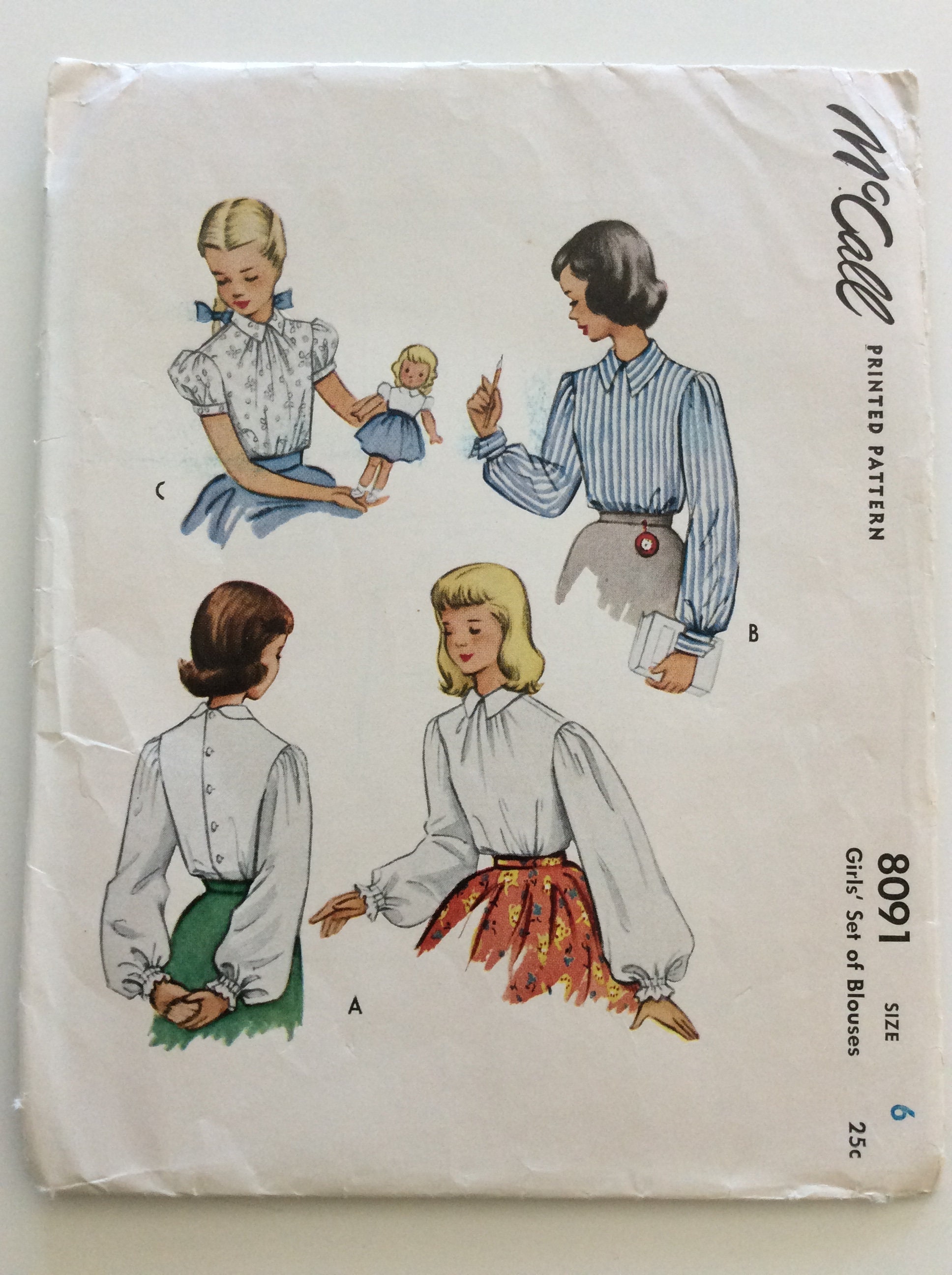 Vintage Ca. 1950 Mccall 8091 Girls Set of Blouses Sewing Pattern-size 6 Breast 24partially Cut ...