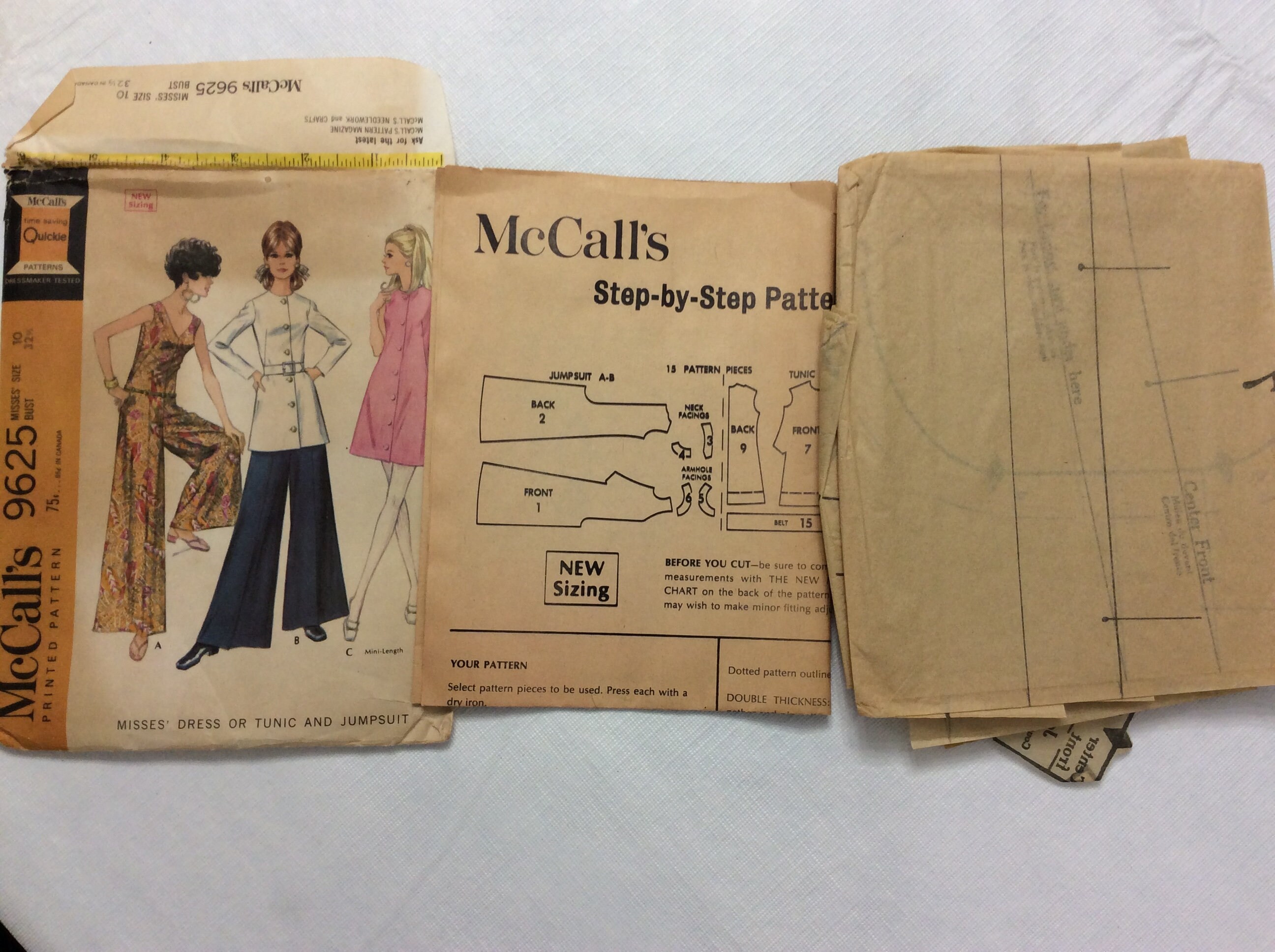 Vintage Ca. 1969 Mccalls 9625 Womens Dress or Tunic and Jumpsuit Sewing ...