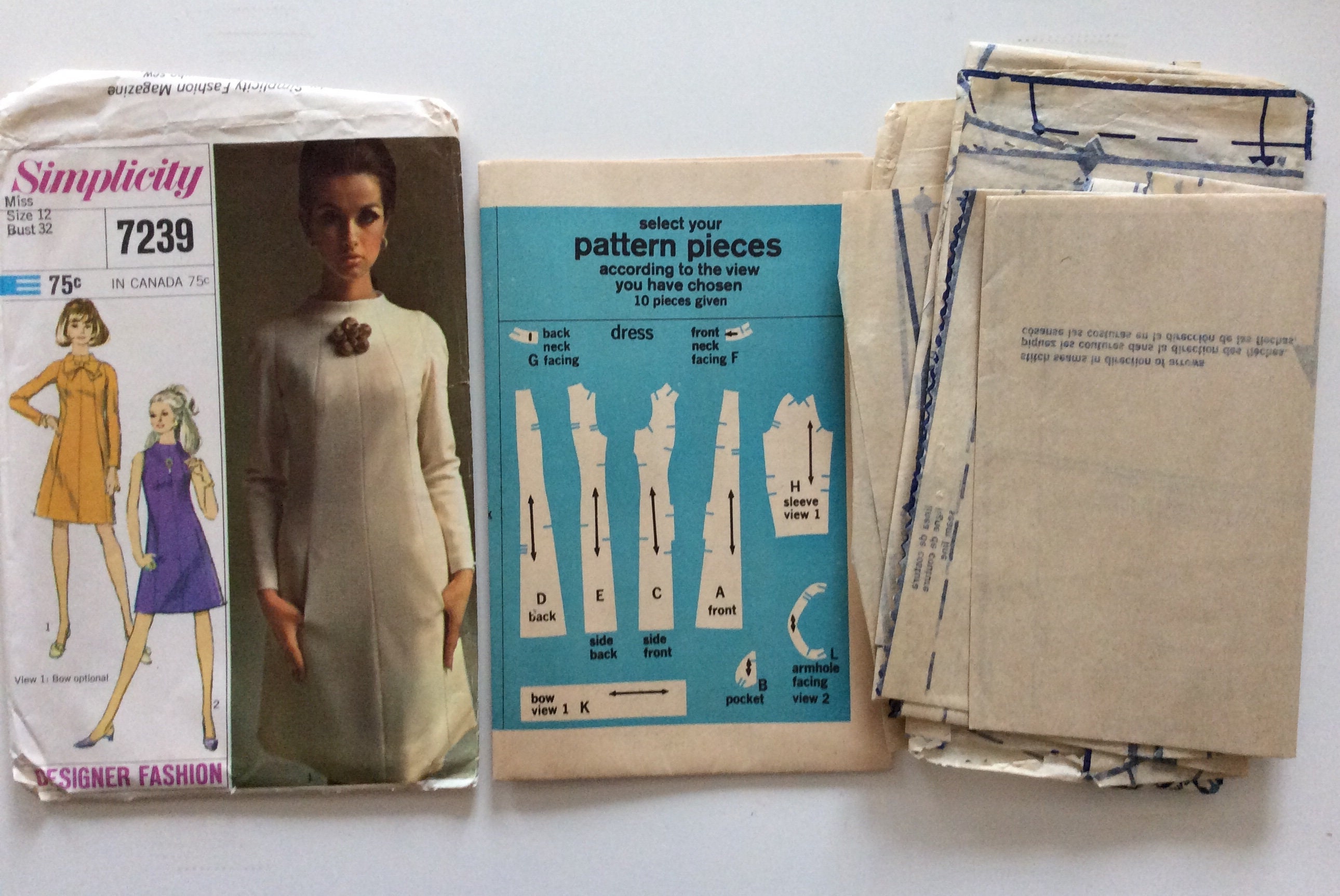 Vintage Ca. 1967 Simplicity 7239 Womens Dress Designer Fashion Sewing ...