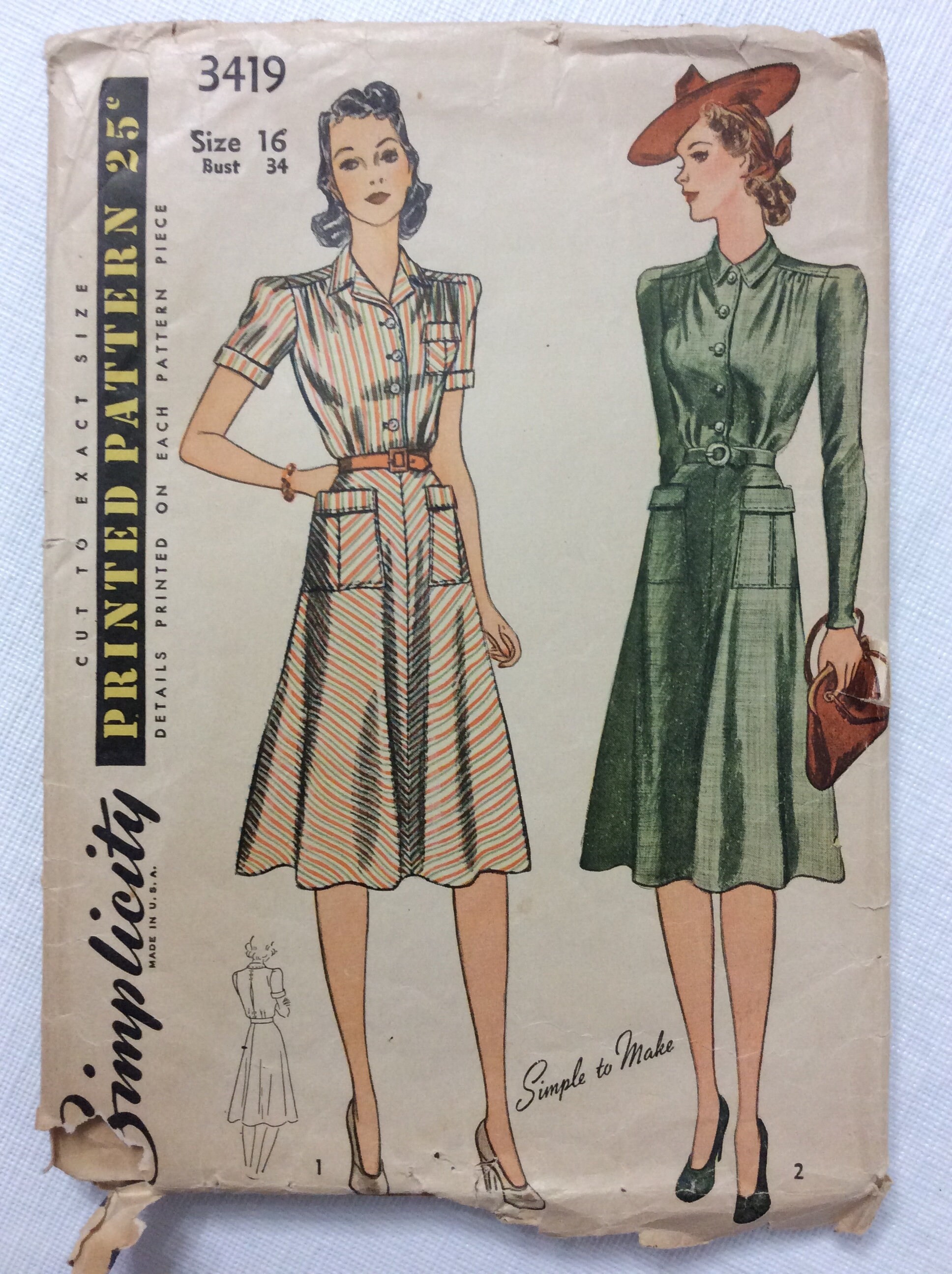 Craft Supplies & Tools read description Vintage ca 1940 Simplicity 3419 ...