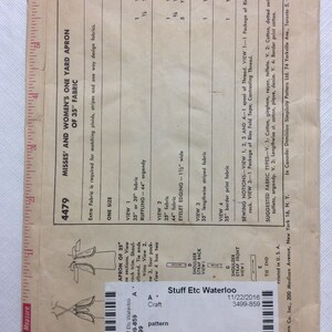 Vintage Ca. 1953 Simplicity 4479 1 Yard Apron Sewing Pattern-one Size-3 ...