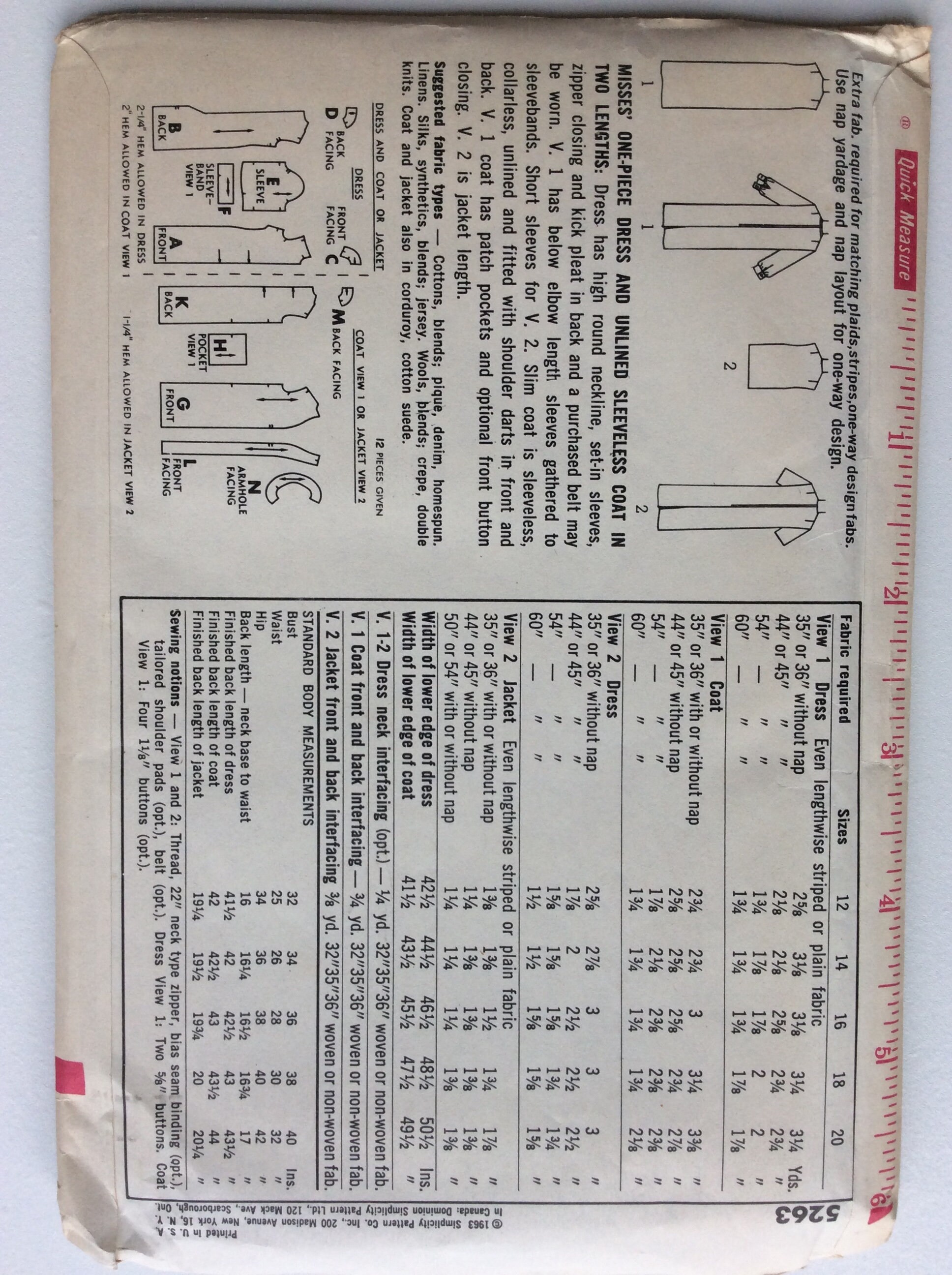 Vintage Ca. 1963 Simplicity 5263 Womens 1 Piece Dress & - Etsy