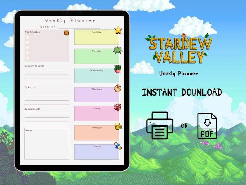 Stardew Valley-inspired Weekly Planner | Printable & Digital (instant ...