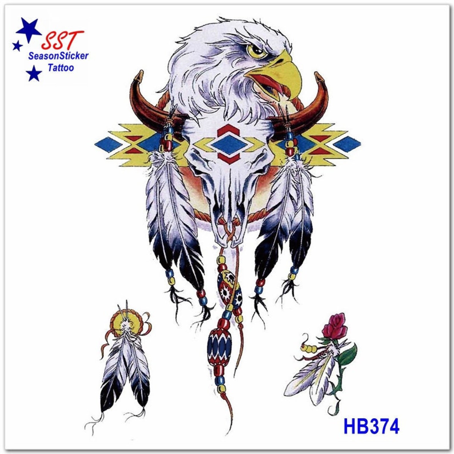 Dream Catcher Eagle Feather Cow Skull Owl Body Arm Temporary Art ...