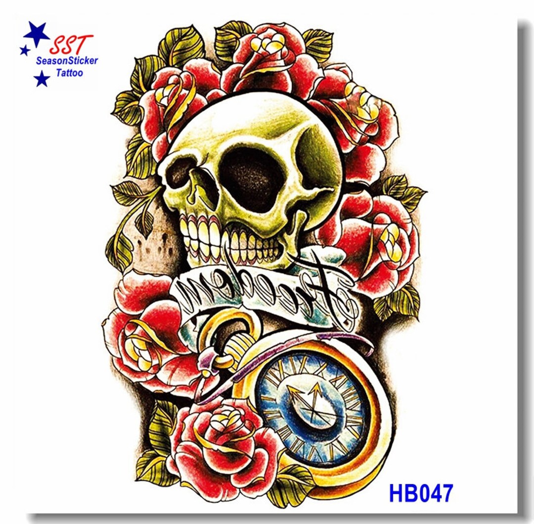 Demon Skull Body Tattoos Clock Dial Devils Eagle Black Bird - Etsy