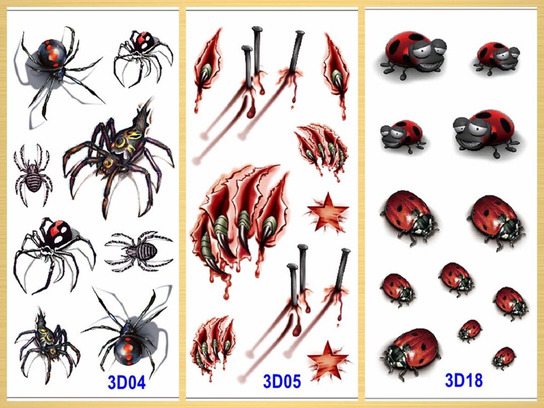 3D Spider Claw Marks Blood Scars Ladybug Body Tattoos Bee Sea - Etsy