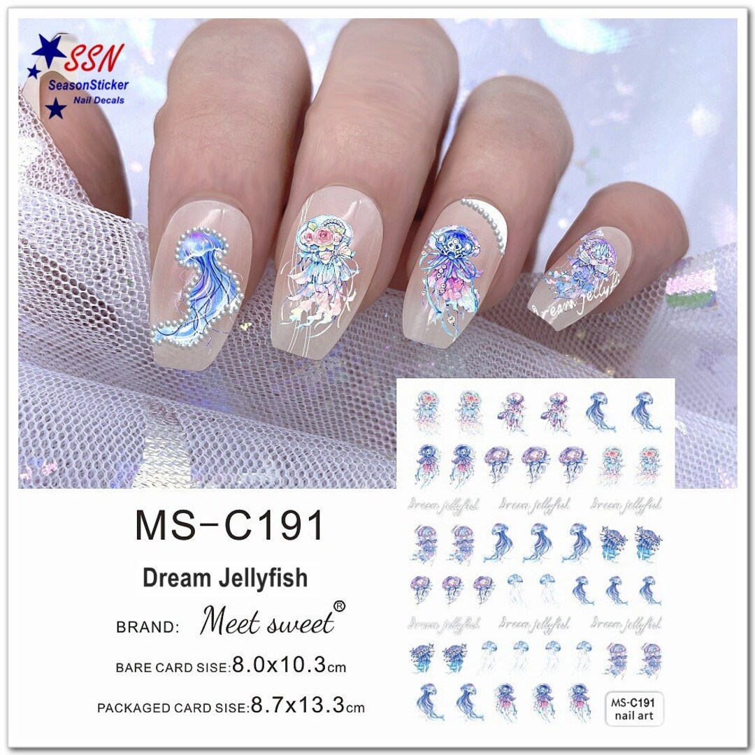 Jellyfish Mermaid Sea Animals Nail Stickers Sea Creatures Shell ...