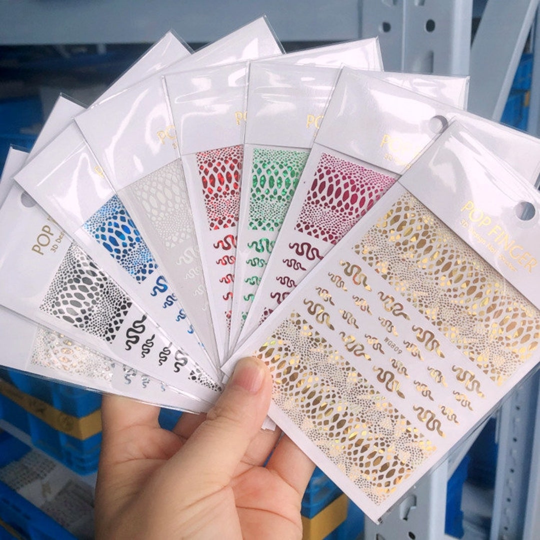 Snake Print Nail Stickers Snakeskin Snake Gold Silver Blue Green Black ...