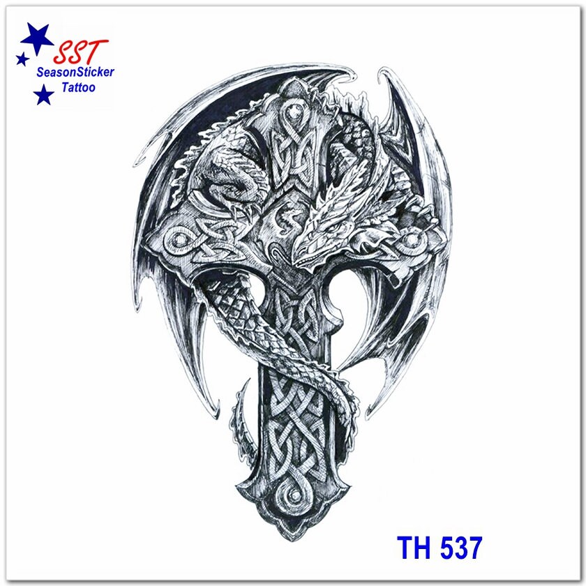 Cross Dragon Tattoo Demon Skull Blood Devils Body Arm Temporary Tattoos ...