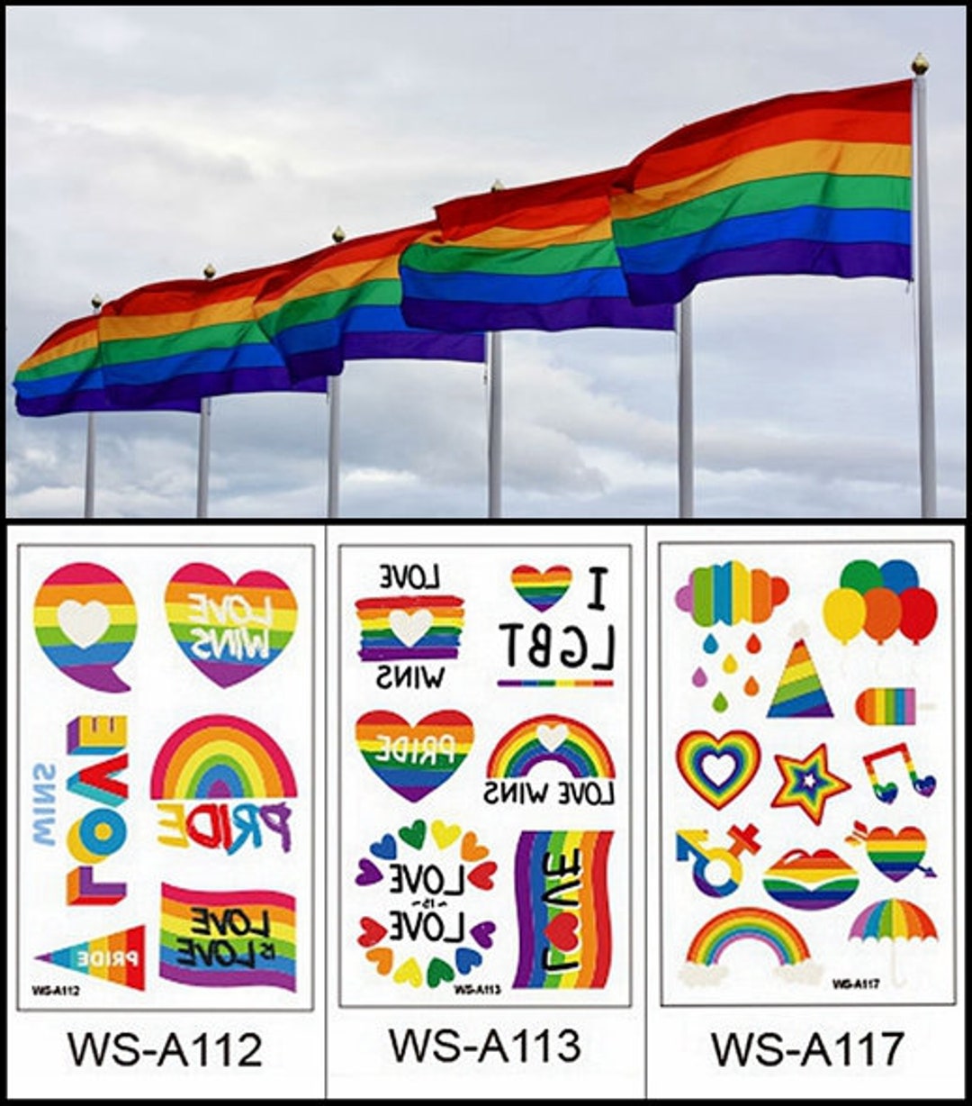 Happy Pride Day Set of 3 Sheets Rainbow Flag Love is Love Wins Proud of ...