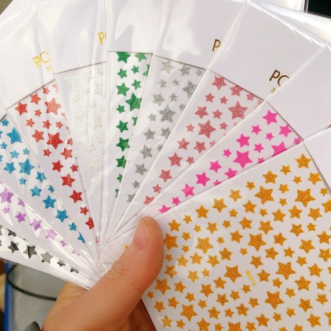 Glitter Stars Nail Art Stickers Colorful Gold Silver Red Star Blue ...