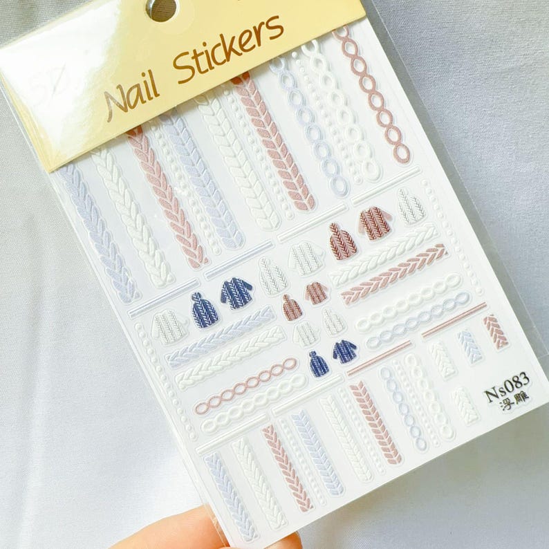 5D Embossed Sweater Patten Nail Art Stickers White Winter Sweater ...