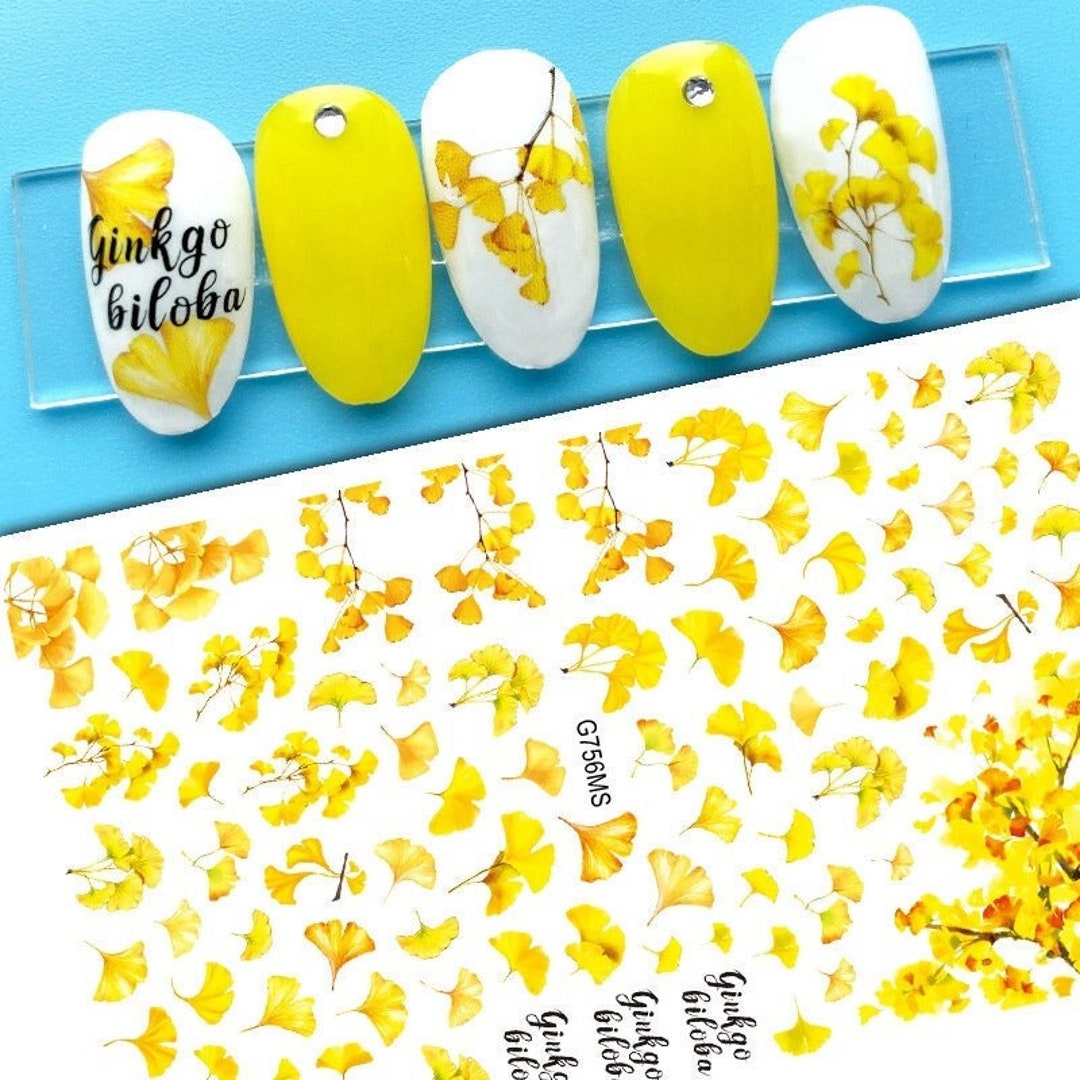 Ginkgo Leaf Nail Art Stickers Yellow Leaves Fall Leaf Blue Colorful ...