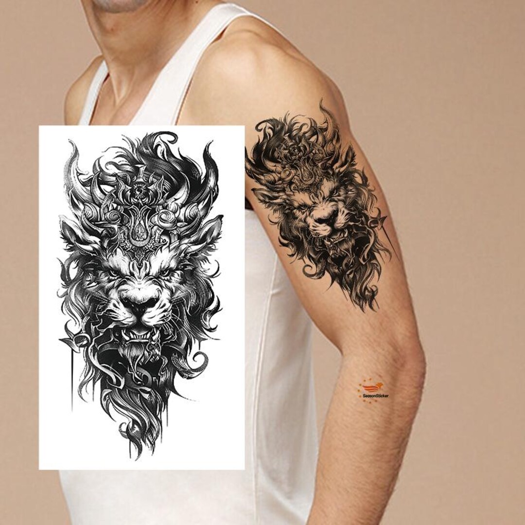 Black Demon Devil Temporary Tattoo Hand Drawn Sketch Animals XMQB - Etsy