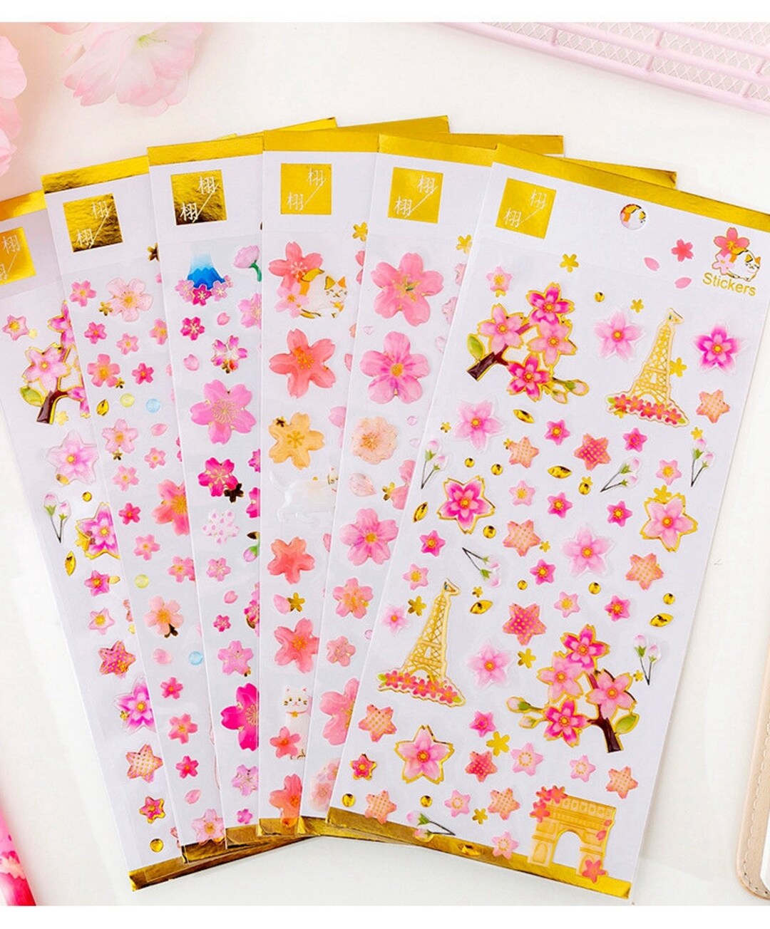 Glitter Sakura Stickers Cherry Blossom Japanese Cherry Gold Stamping ...