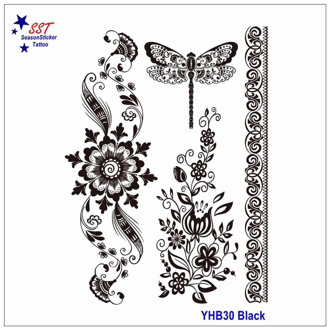 Black Tattoo Tribal Armband Stripes Chain Mandala Butterfly Flower Lace ...