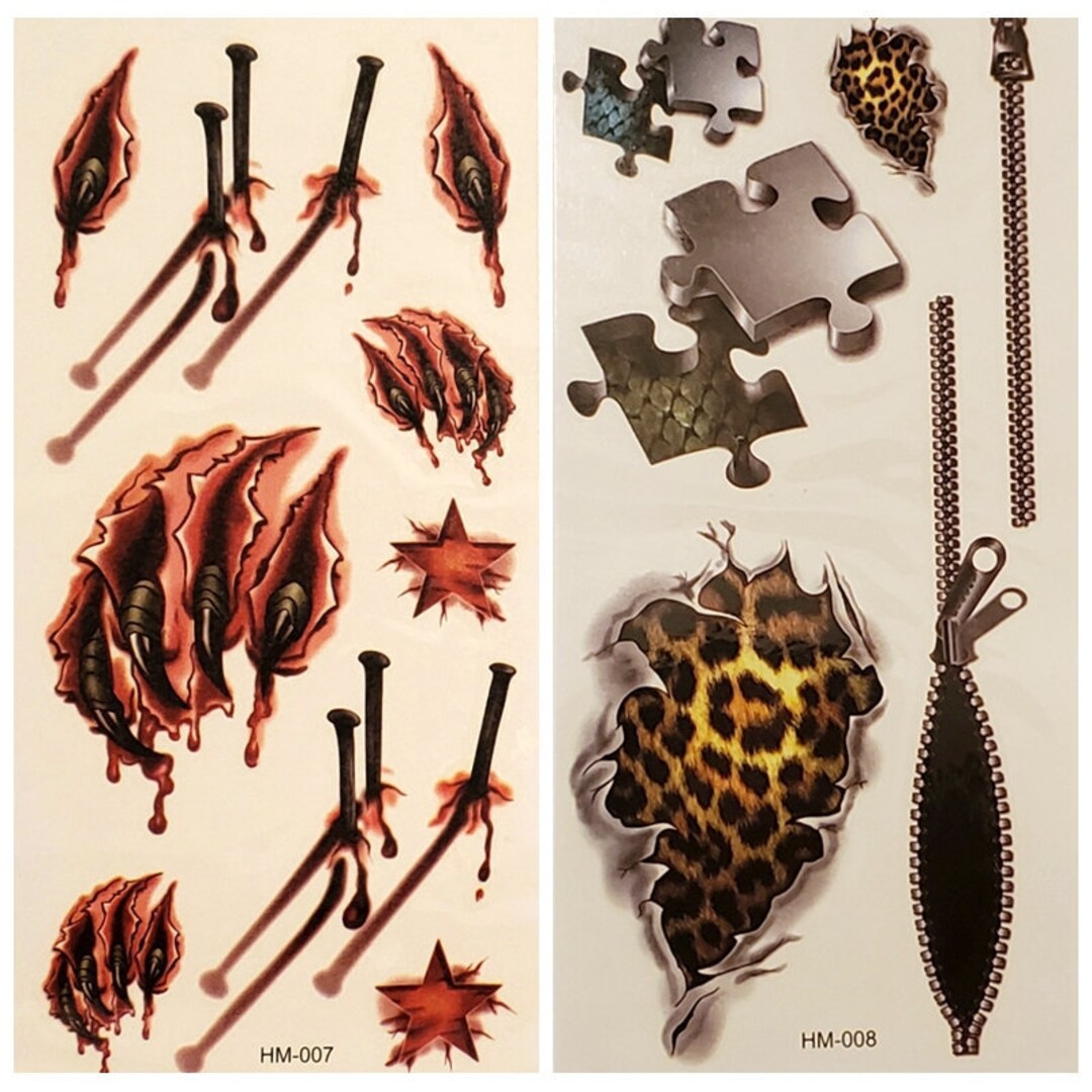 Blood Paw Scar Tattoo Zip Monster Hide Body Art Temporary Sticker - Etsy