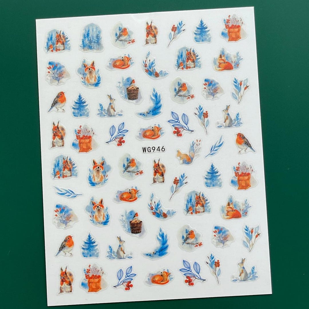 Christmas Tree Branch Nail Art Stickers Fox Robin Birds Santa Snowman ...