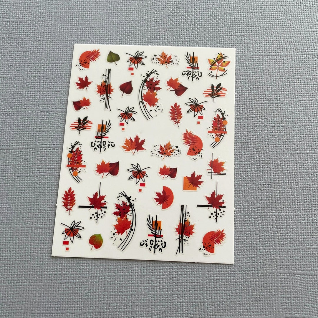 Red Fall Leaves Nail Art Stickers Maple Leaf Orange Pumpkin Mushroom ...