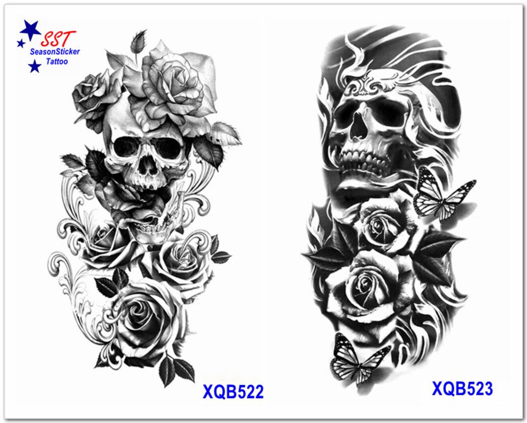 Skull Demon Flower Body Tattoos Beauty Girl Clock Rose Lotus Totem ...