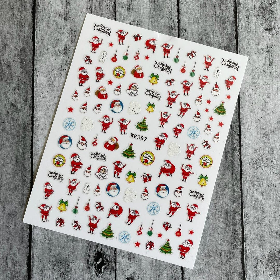 Red Santa Gift Bag Nail Art Stickers Snowman Penguins Reindeer ...