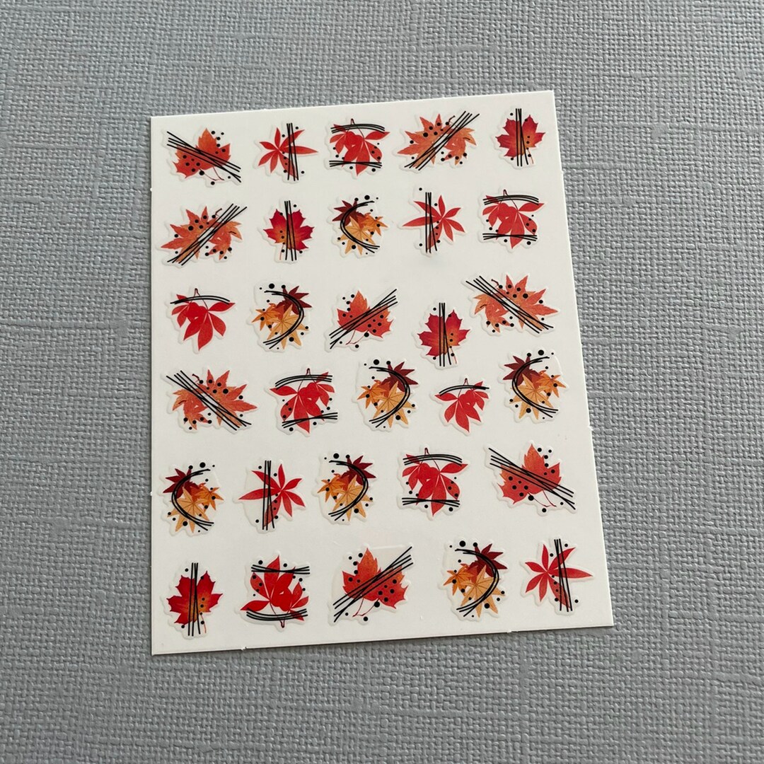 Fall Leaves Nail Art Stickers Geometric Red Fall Leaf Orange Pumpkin ...