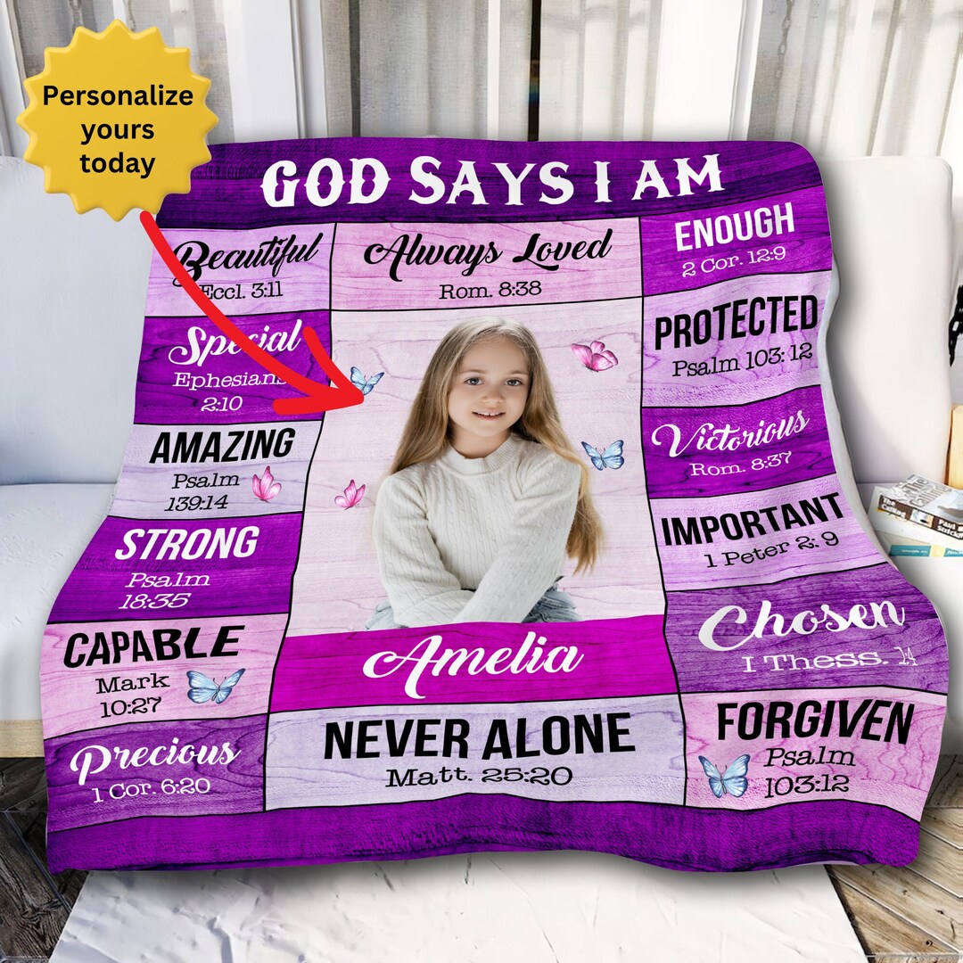 Personalized God Says I Am Sherpa Fleece Blanket, Bible Verse ...
