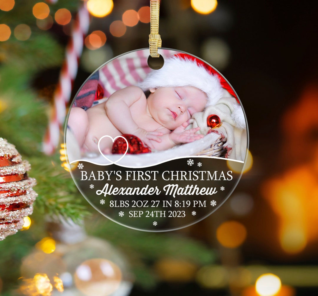 New Baby Picture Ornament, Baby 1st Christmas Ornament, Birth Stat ...