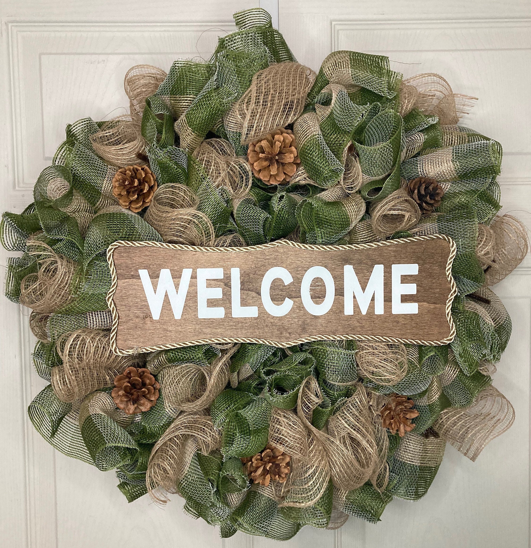 Rustic Welcome Deco Mesh Wreath | Welcome Wreath | Door Wreath | Mesh ...