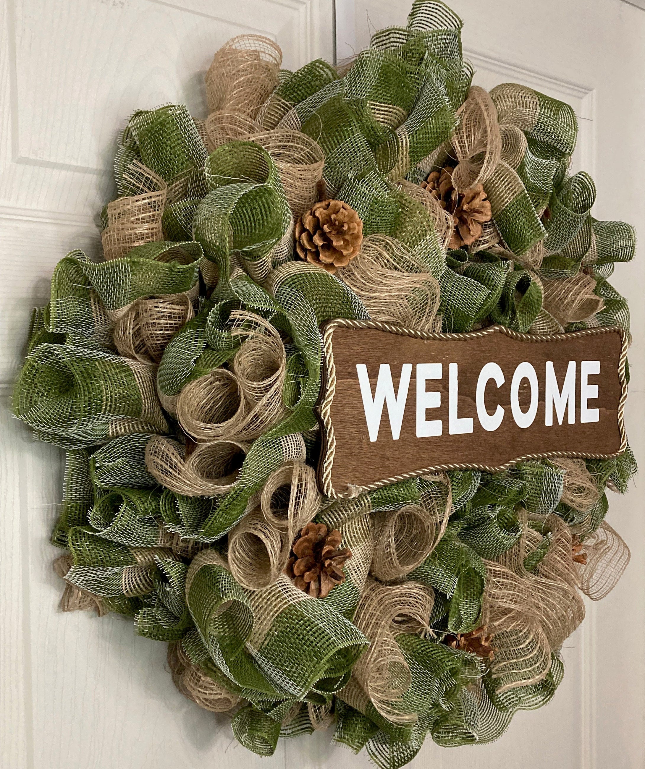 Rustic Welcome Deco Mesh Wreath | Welcome Wreath | Door Wreath | Mesh ...