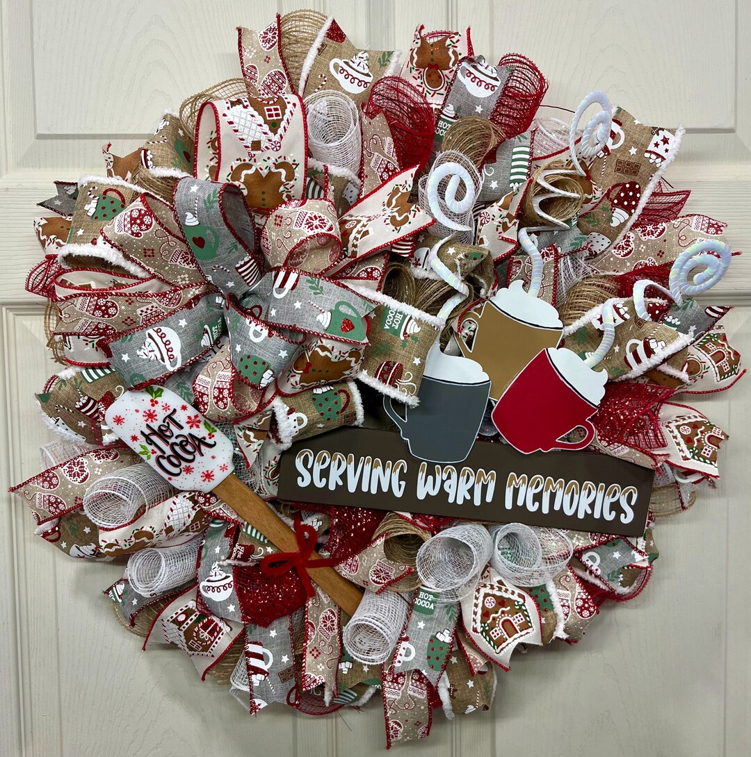 Hot Chocolate Deco Mesh Holiday Wreath | Hot Cocoa Wreath | Kitchen ...