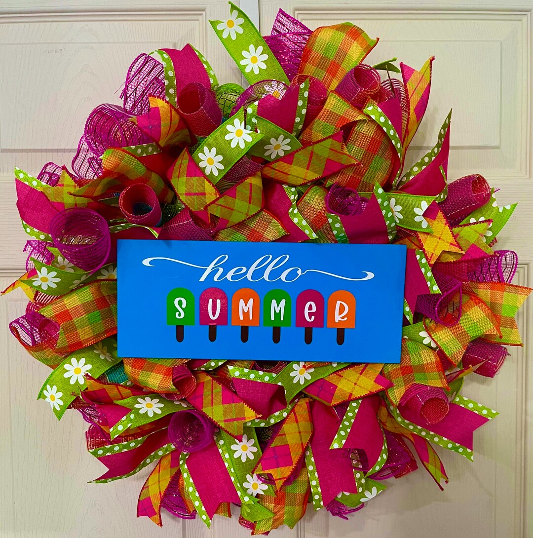 Hello Summer Deco Mesh Wreath | Popsicle Wreath | Summer Decor | Summer ...