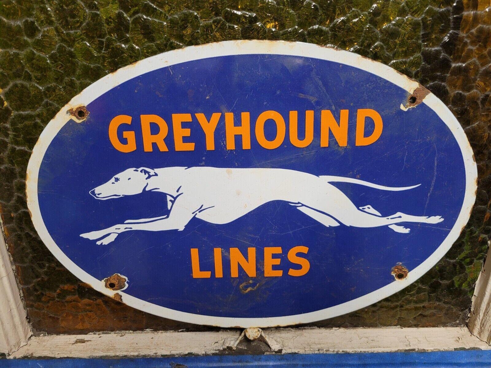 GREYHOUND Vintage Porcelain Sign Gas Motor Oil Soda Beverage Forest ...