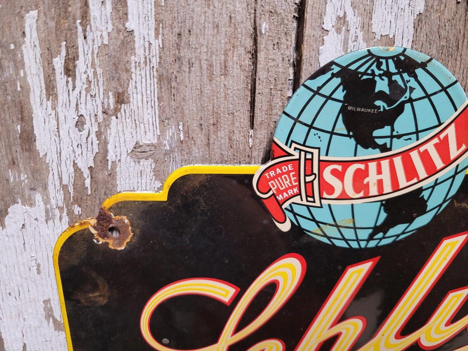 VINTAGE SCHLITZ Porcelain Sign Beer Alcohol Bar Gas Motor Oil - Etsy