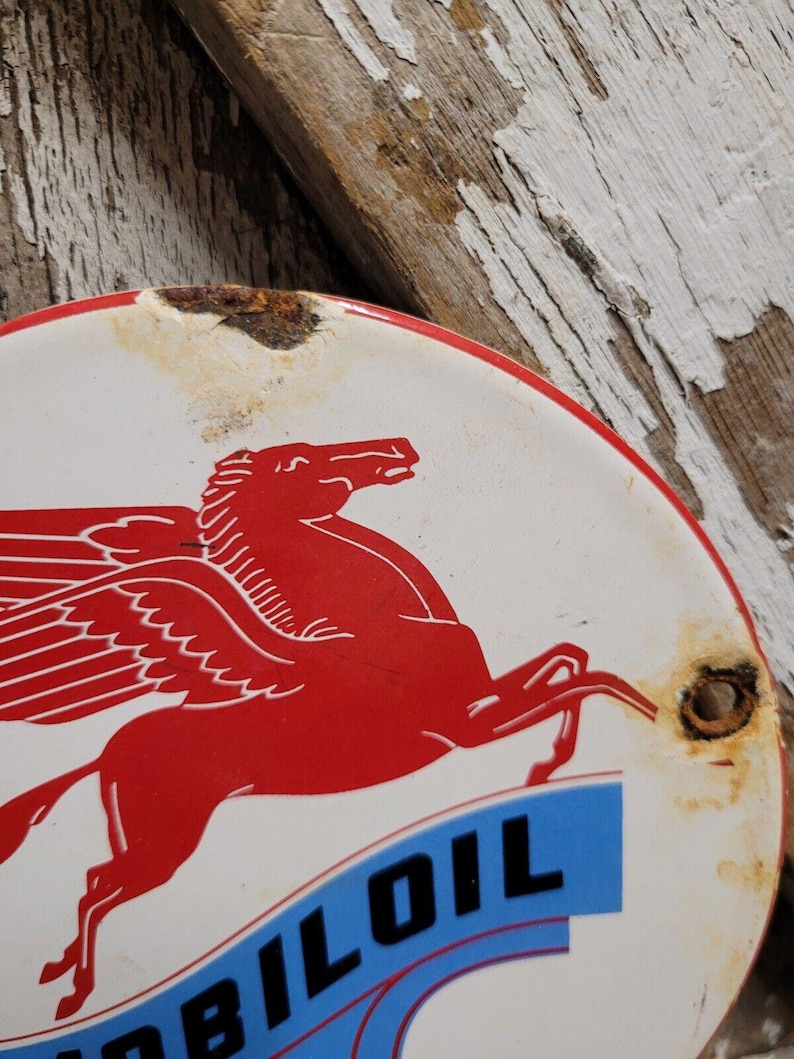 VINTAGE MOBIL 6" Pegasus Porcelain Advertising Sign Gas Pump Plate ...