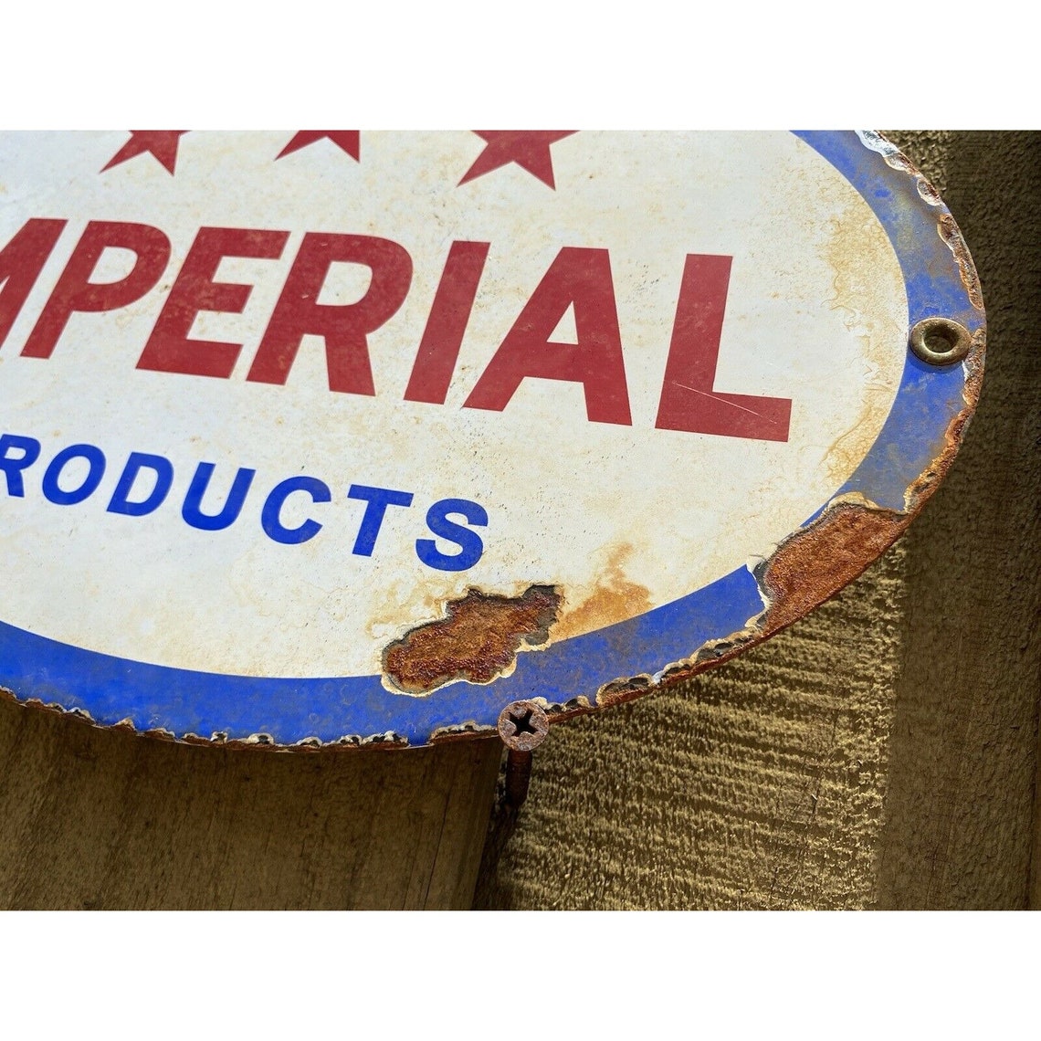 Vintage Imperial Products Porcelain Metal Sign Gas Oil Industrial Farm ...