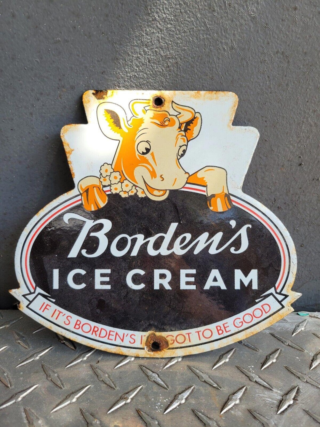 VINTAGE BORDEN Ice Cream Porcelain Advertising Sign Dairy Farm - Etsy