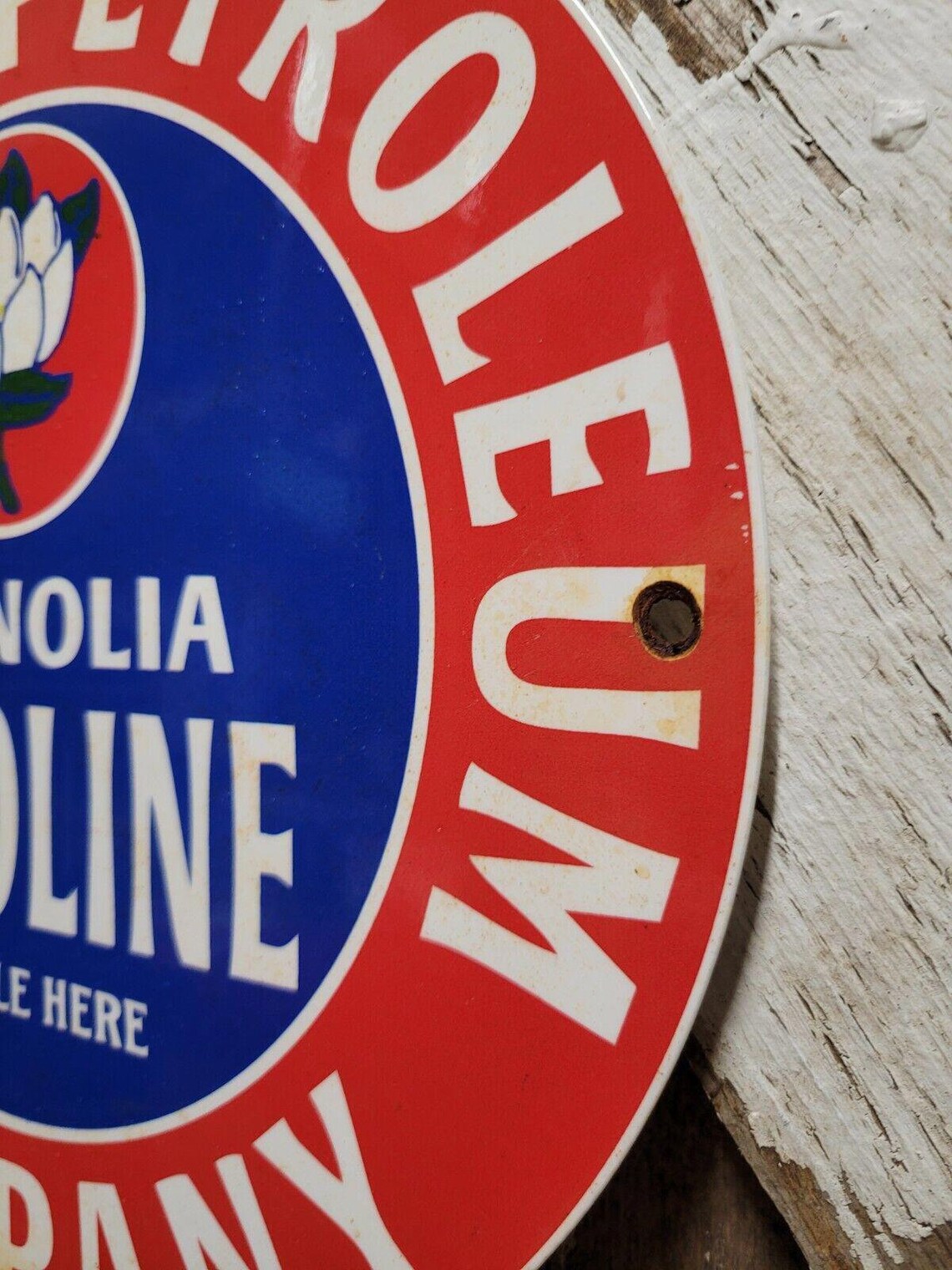 VINTAGE MAGNOLIA PETROLEUM Porcelain Advertising Sign Gas Pump Plate ...