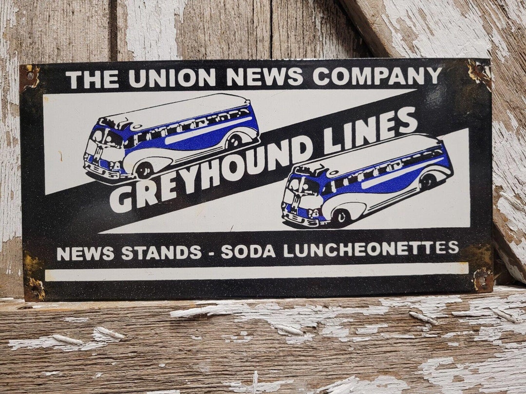 VINTAGE GREYHOUND LINES Bus Porcelain Advertising Sign Gas Pump Plate ...