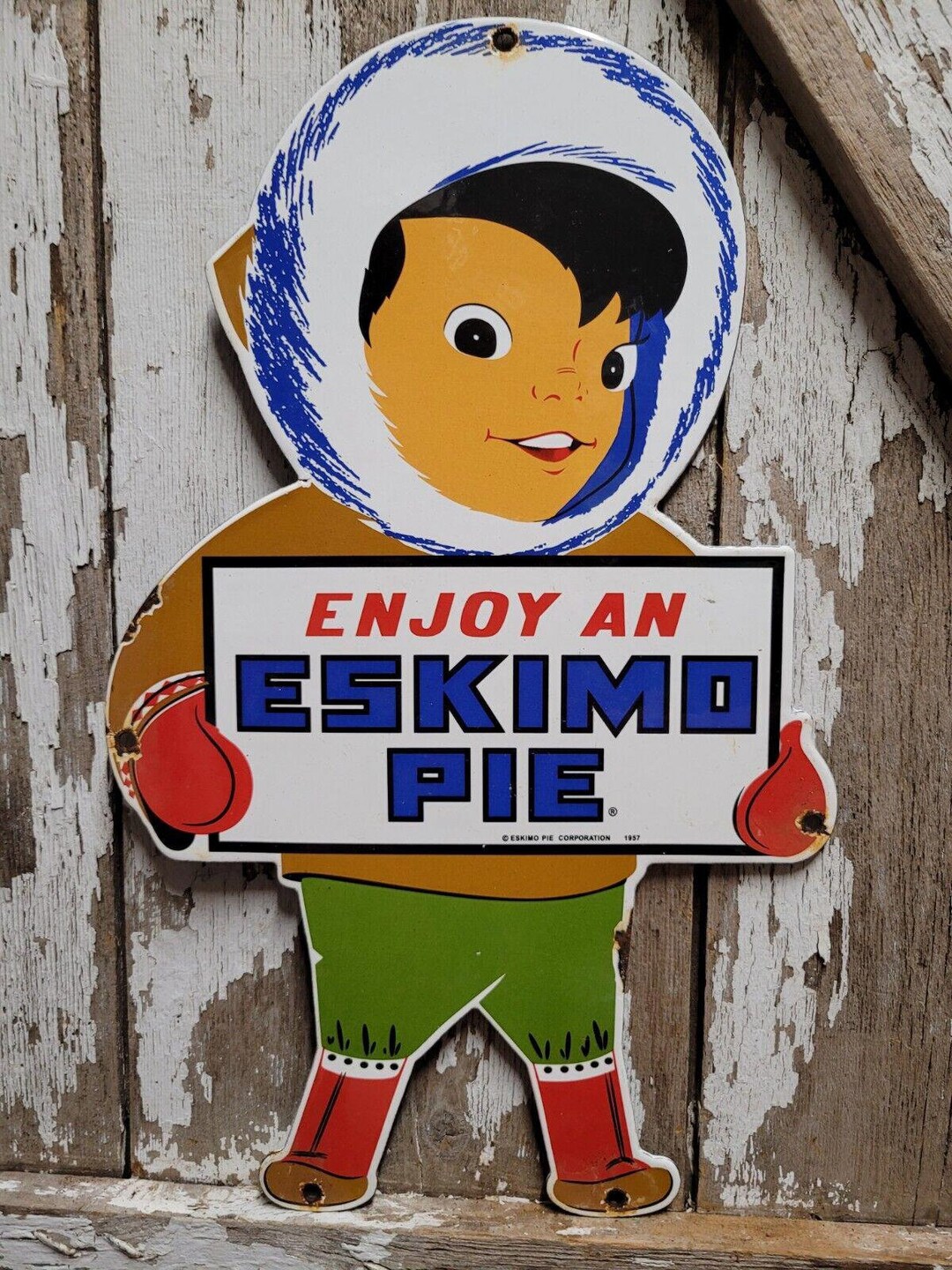 ESKIMO PIE VINTAGE Porcelain Sign Gas Motor Oil Soda Beverage Forest ...