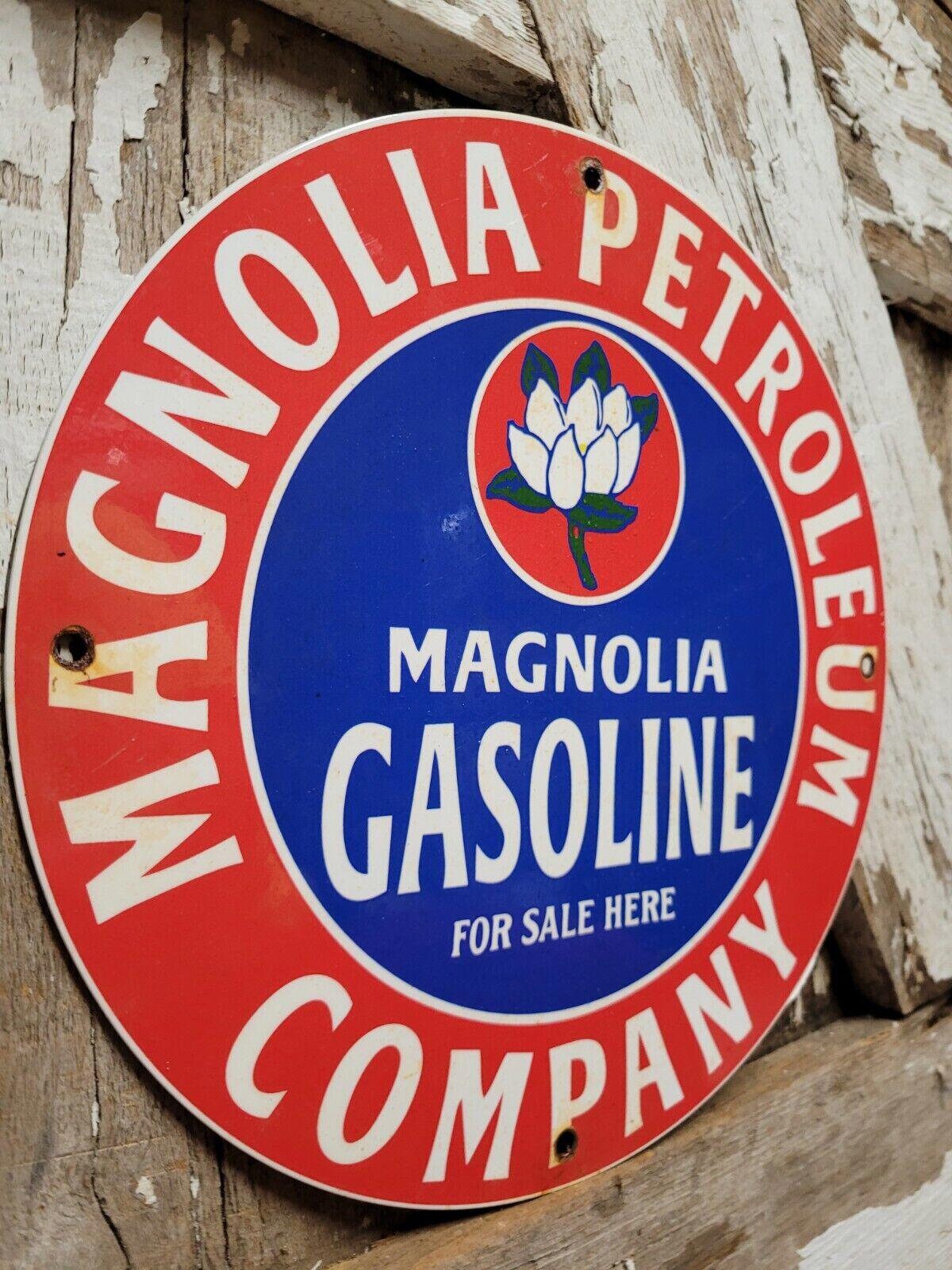 VINTAGE MAGNOLIA PETROLEUM Porcelain Advertising Sign Gas Pump Plate ...