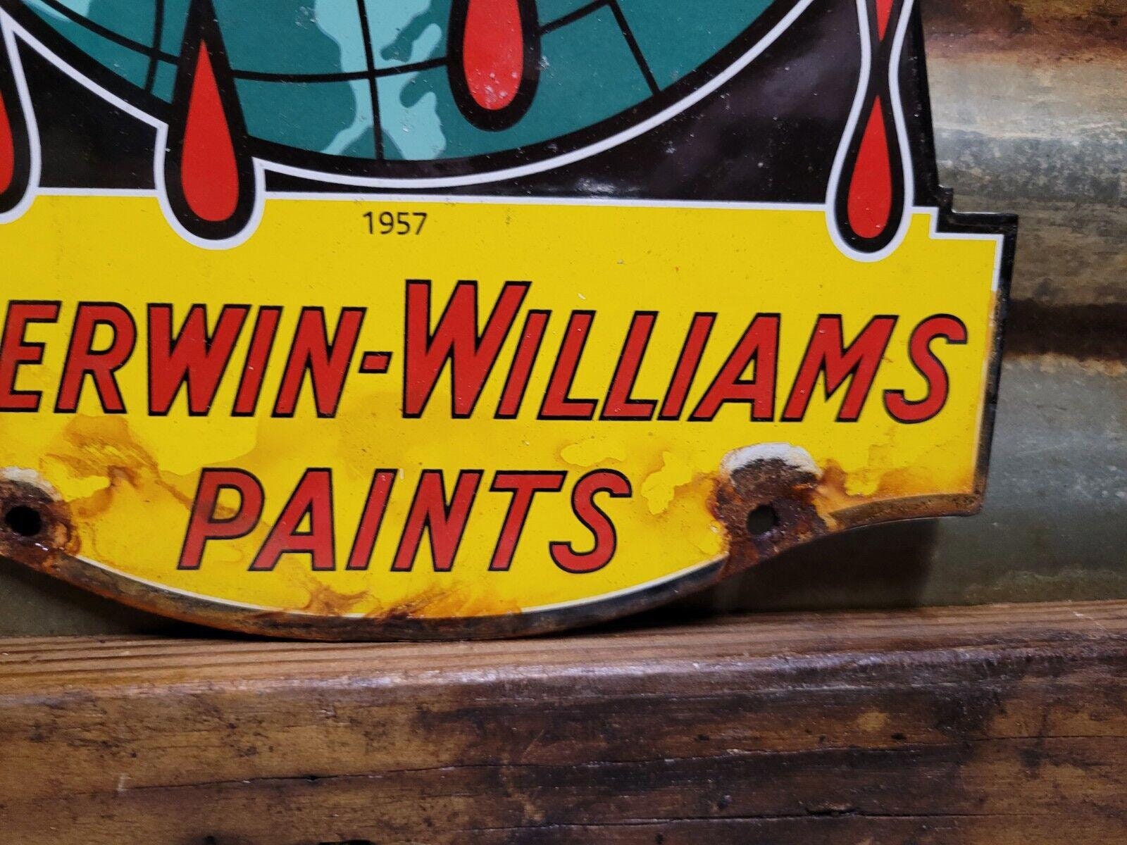 SHERWIN WILLIAMS PAINT Can Vintage Porcelain Advertising Sign Gas Pump ...