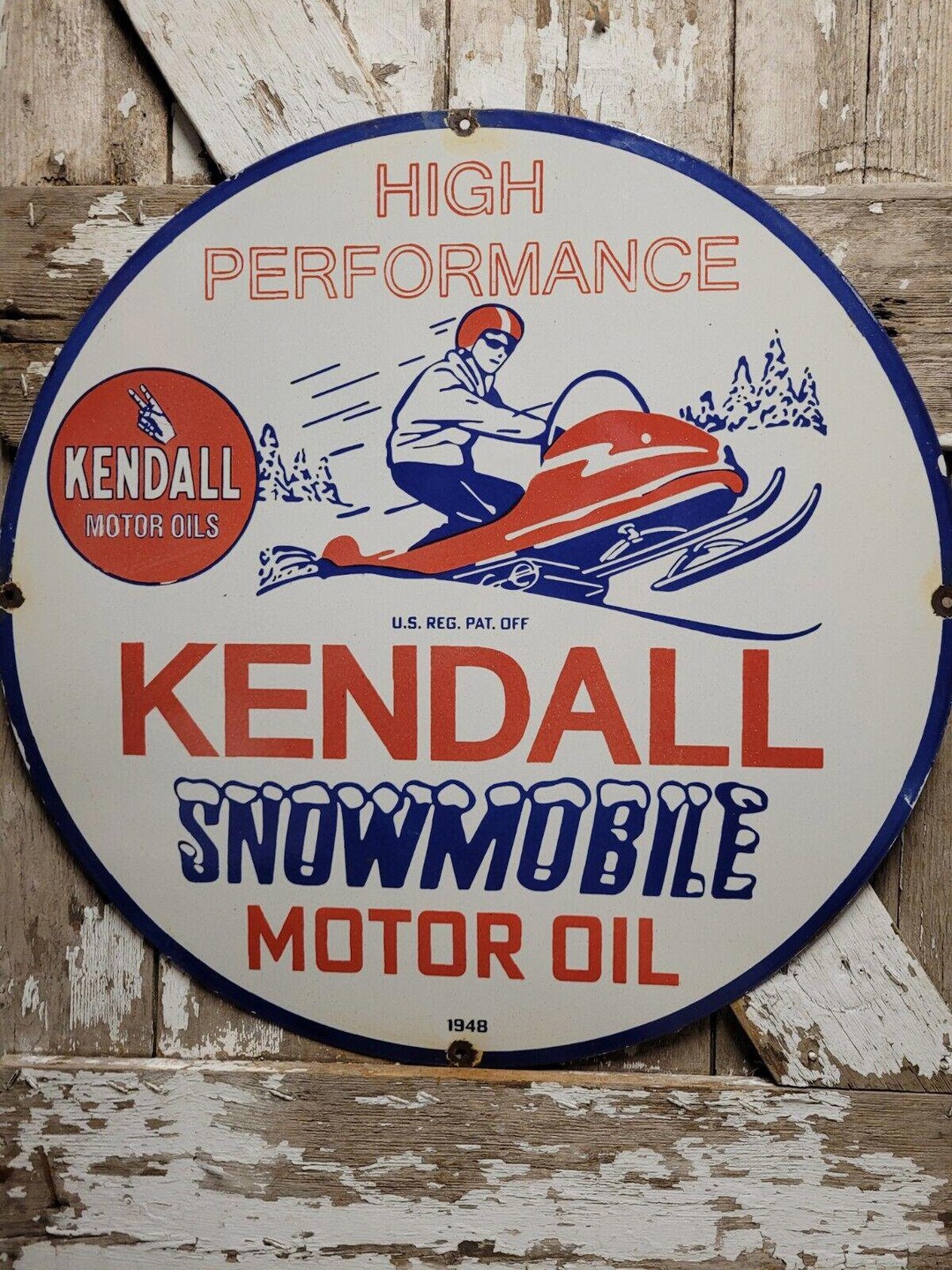 1948 Kendall VINTAGE PORCELAIN SIGN Gas Motor Oil Soda Beverage Forest ...
