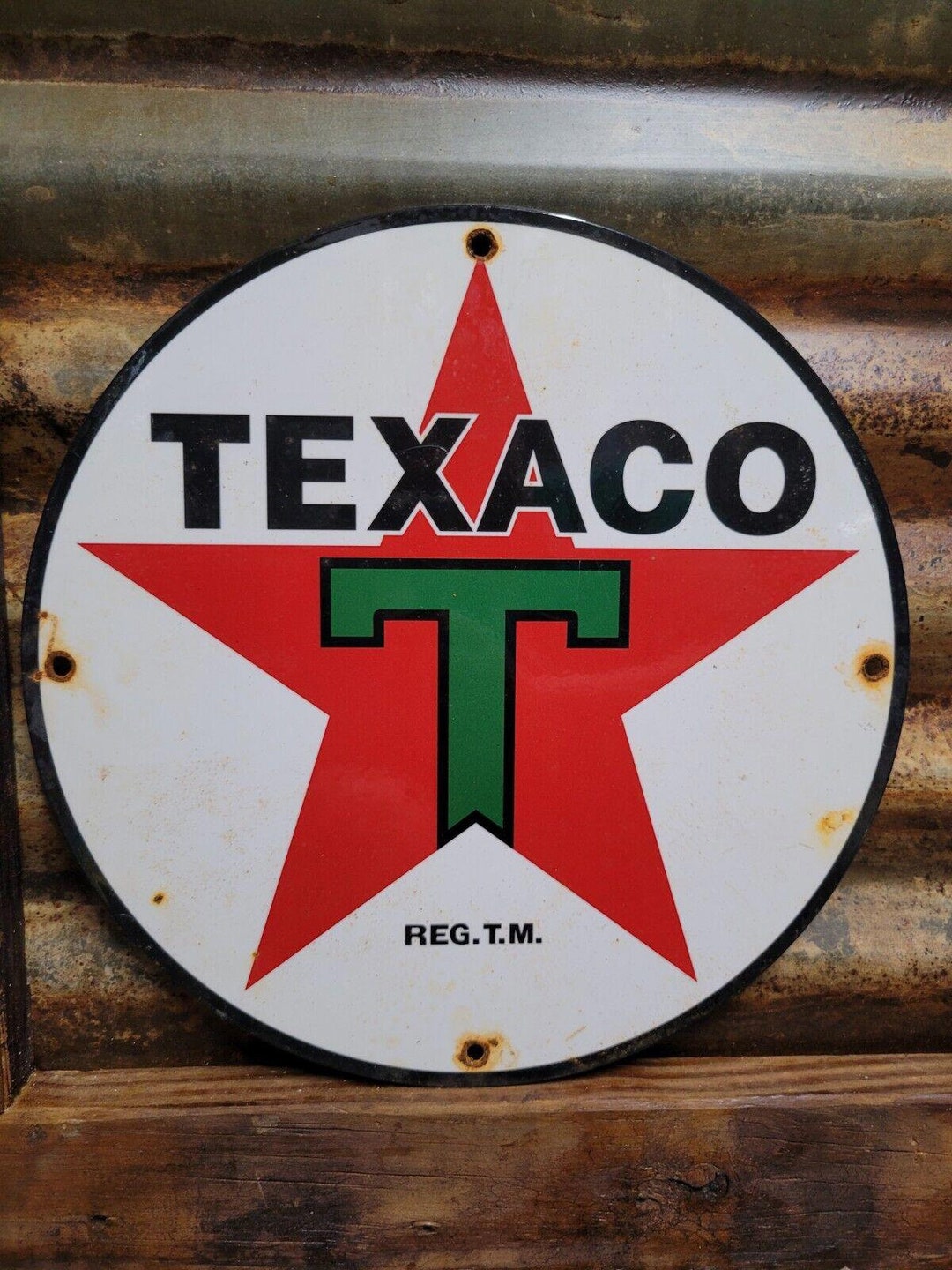 VINTAGE TEXACO GARAGE Porcelain Advertising Sign Gas Pump Plate Motor ...