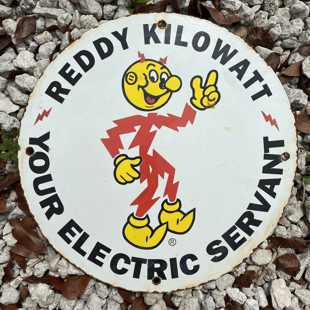 Vintage Reddy Kilowatt Porcelain Sign Electric Servant Oil Gas Pump ...