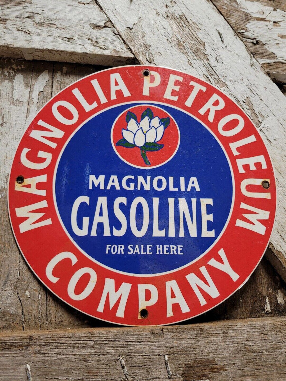 VINTAGE MAGNOLIA PETROLEUM Porcelain Advertising Sign Gas Pump Plate ...